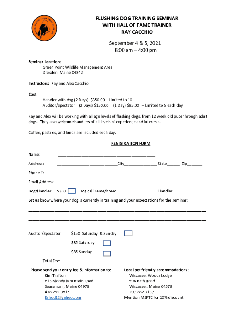 Fillable Online Flushing Dog Seminar with Hall of Fame Trainer Ray ...
