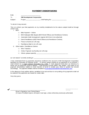 Fillable Online PAYMENT UNDERTAKING Sample Clauses Fax Email Print - pdfFiller