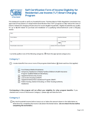 Fillable Online Self-Certification Form of Income Eligibility for ...