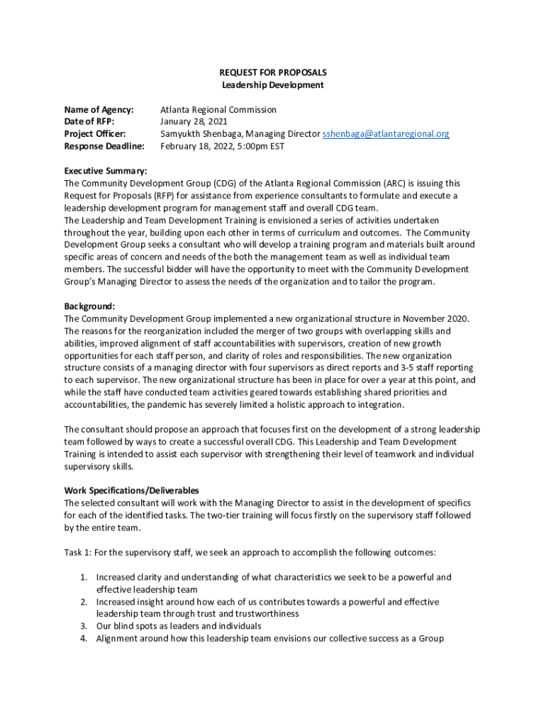 Fillable Online REQUEST FOR PROPOSALS Leadership Development Name of ...