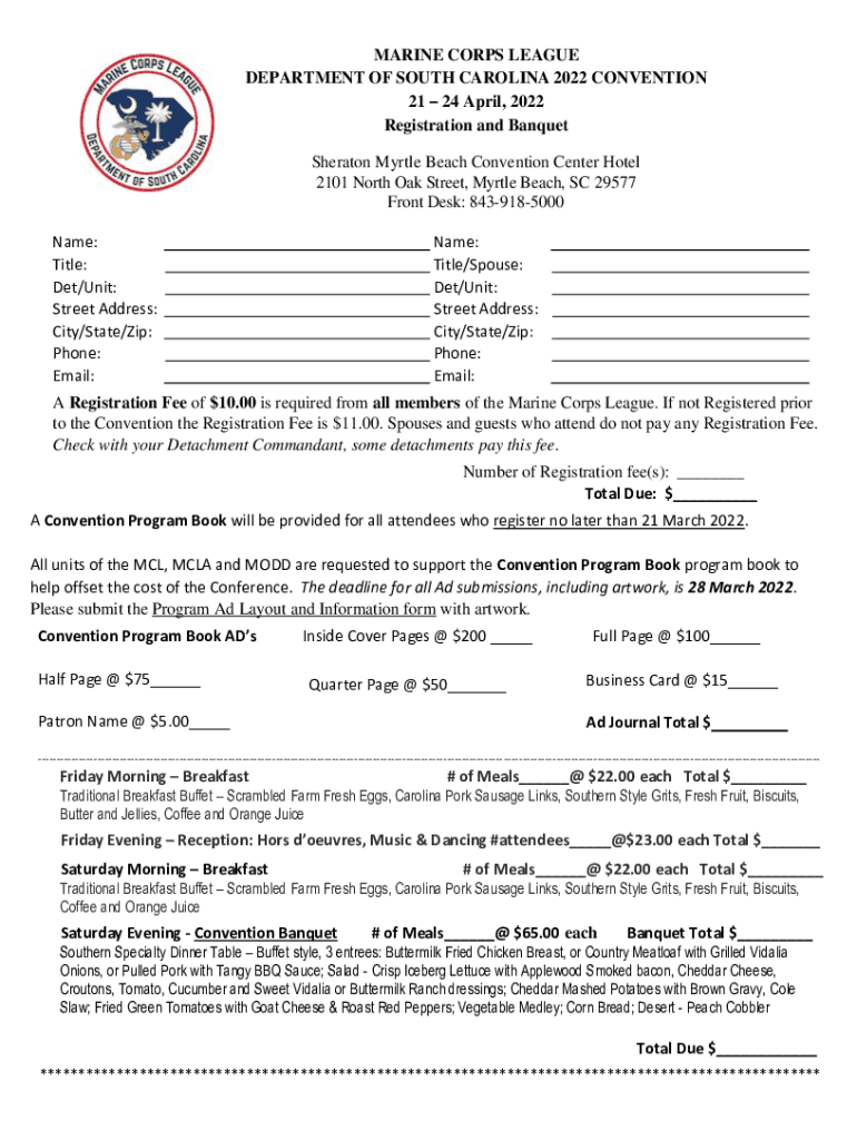 Fillable Online 2022 Department Convention Activities and Banquet ...