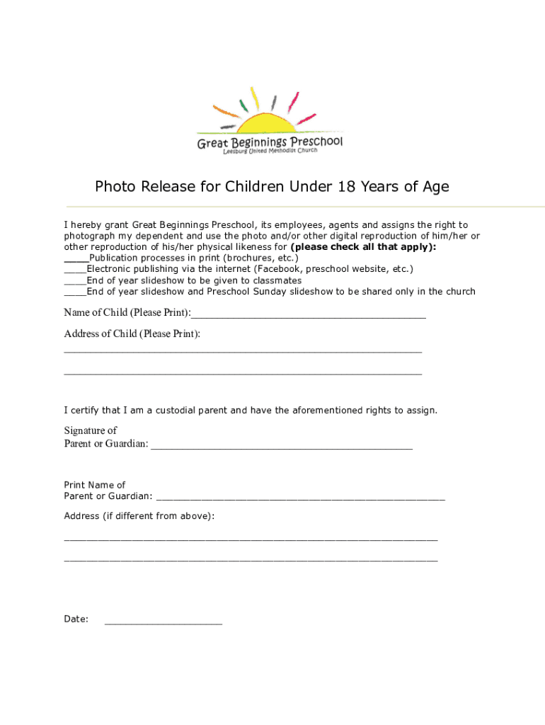 Fillable Online Photo Release Forms For Minors: Template and Guide Fax ...