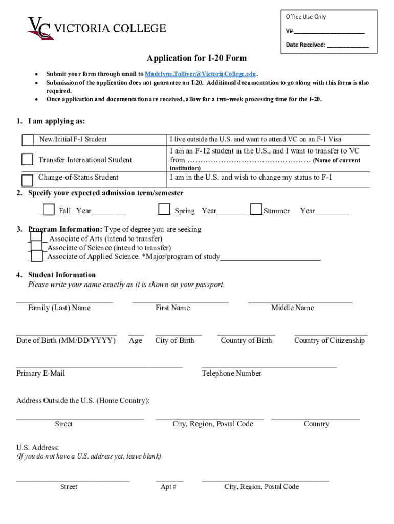 Fillable Online Application for I-20 Form Fax Email Print - pdfFiller