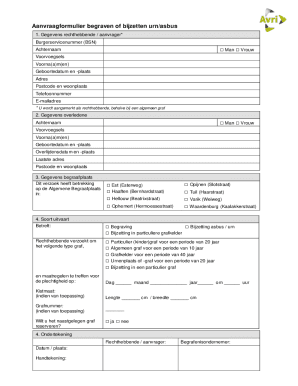 Invulbaar Online Aanvraagformulier begraven of bijzetten urn/asbus ja ...