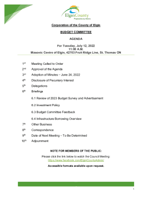 Fillable Online Budget and Finances - Municipality of Central Elgin Fax ...