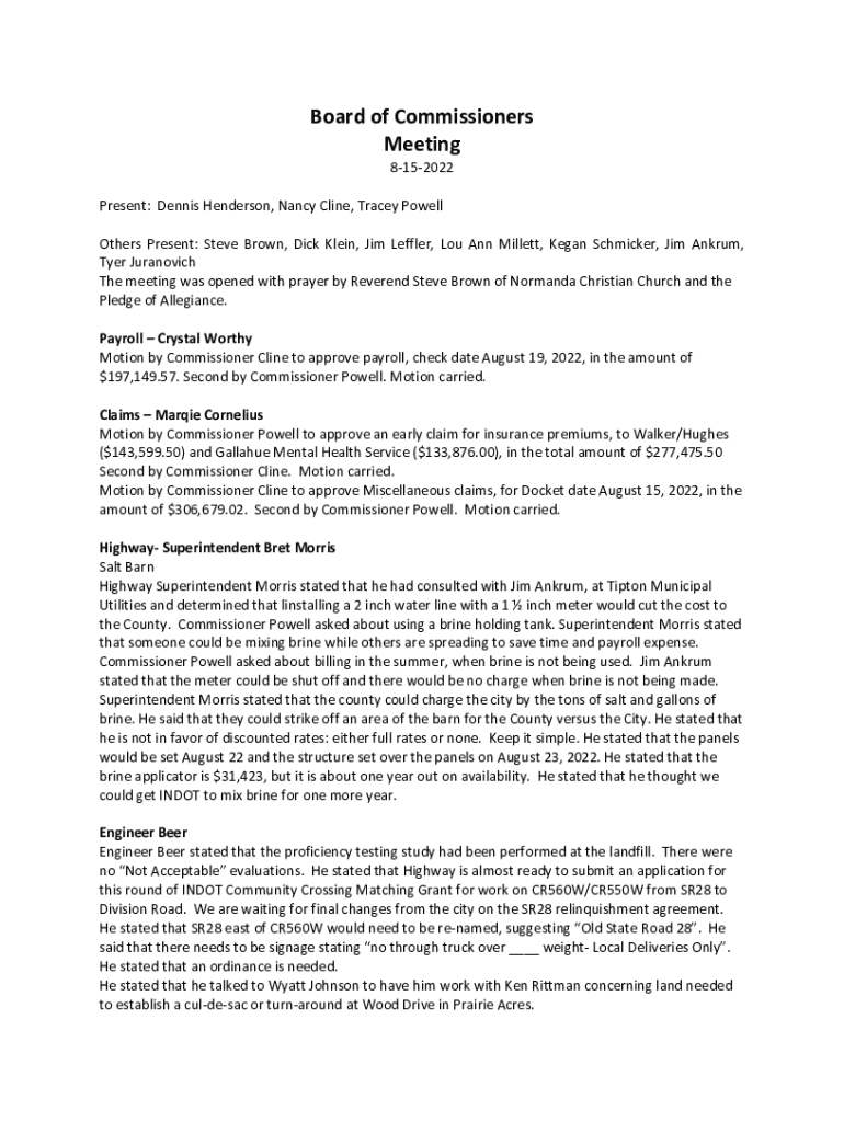 Fillable Online Others Present: Steve Brown, Dick Klein, Jim Leffler ...