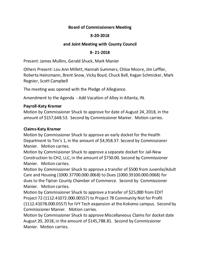 Fillable Online Others Present: Lou Ann Millett, Hannah Summers, Chloe ...