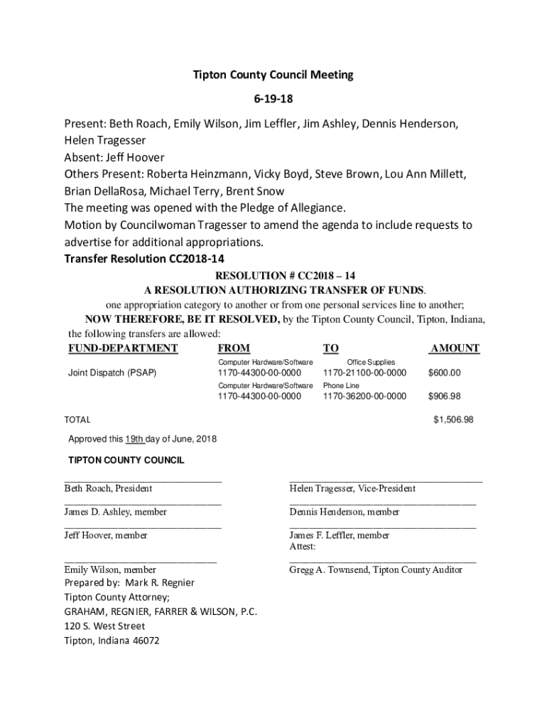 Fillable Online Beth Roach, Jeff Hoover, Emily Wilson, Jim Leffler Jim ...