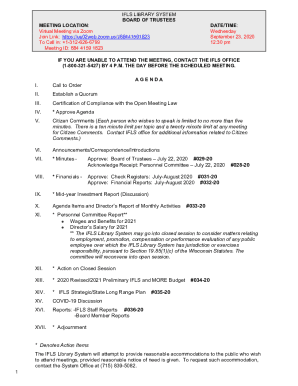 Fillable Online I. Call to Order II. Establish a Quorum III ...