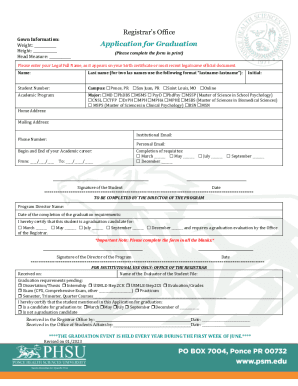 Fillable Online Registrar's Office Application for Graduation Fax Email Print - pdfFiller