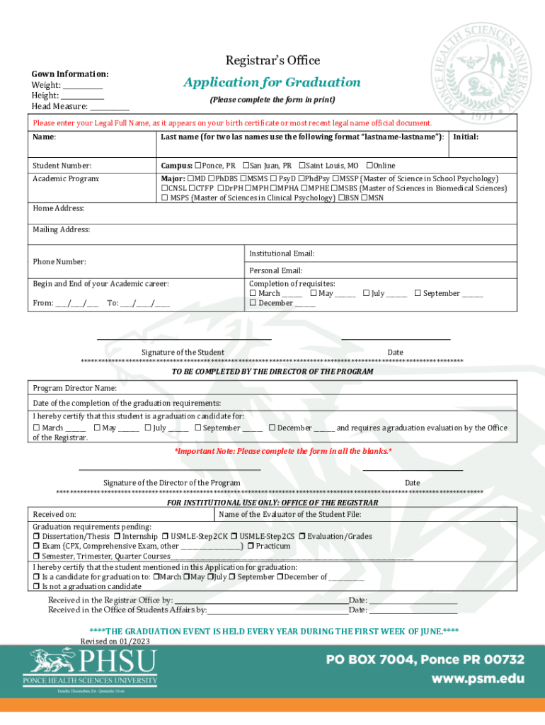 Fillable Online Registrar's Office Application for Graduation Fax Email Print - pdfFiller