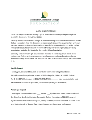Fillable Online SAMPLE BEQUEST LANGUAGE Fax Email Print - pdfFiller