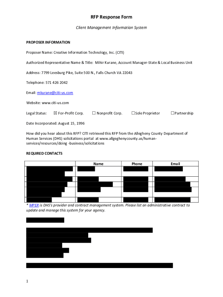 Fillable Online REQUEST FOR PROPOSALS PROPOSER ACKNOWLEDGEMENT Fax Email Print - pdfFiller