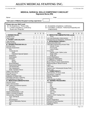 Fillable Online Medical Surgical Skills Competency Checklist - US Legal Forms Fax Email Print ...