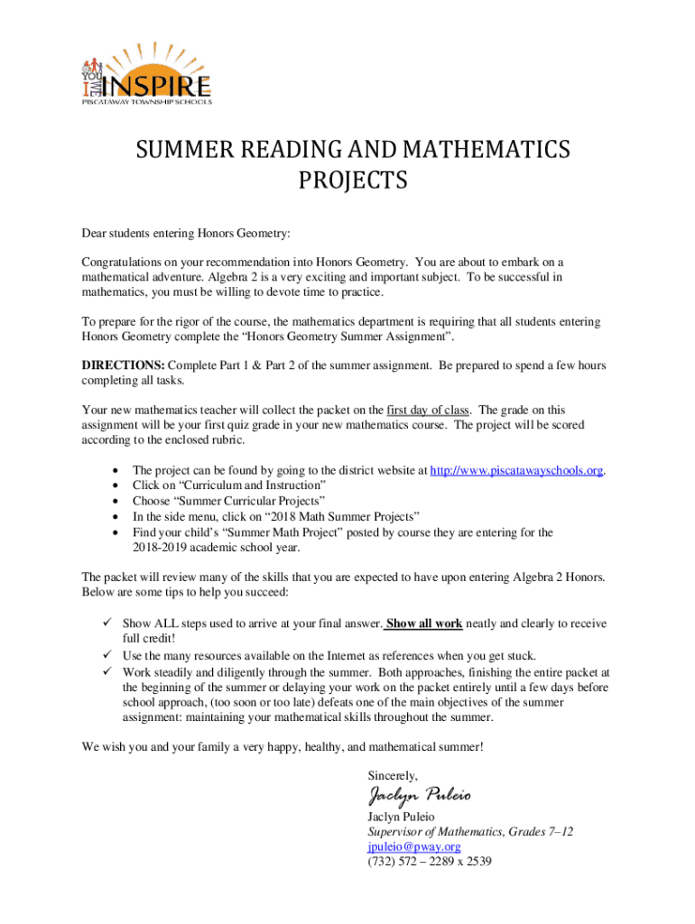 Fillable Online Summer Assignments - MHS Math Department - Google Sites ...