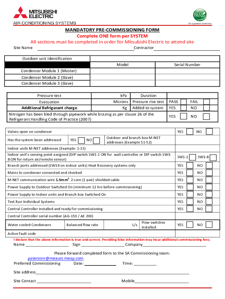 Fillable Online MANDATORY PRE-COMMISSIONING FORM - Complete ONE ... Fax Email Print - pdfFiller
