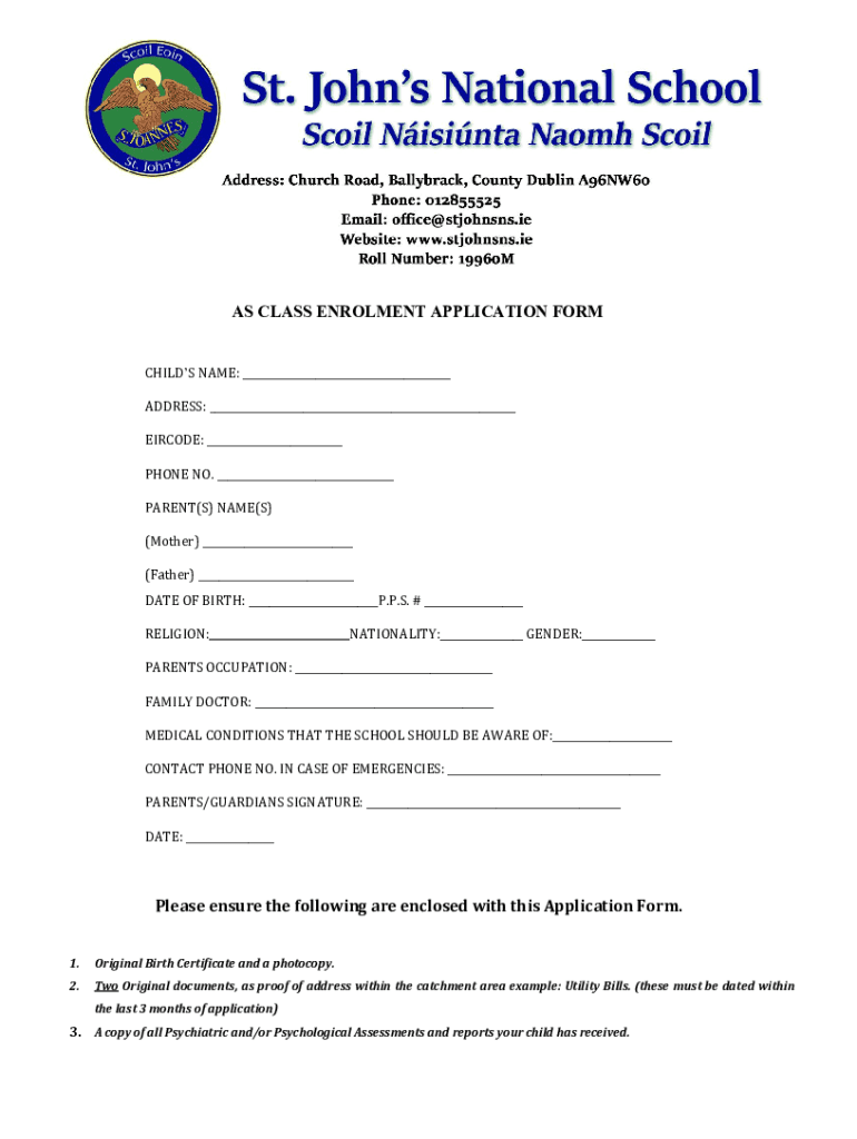Fillable Online Application Form for Admission 2022-2023 (ASD Classes) Fax Email Print - pdfFiller