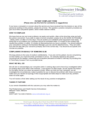 Fillable Online Patient complaints form-protocol Whitewater Health.doc ...