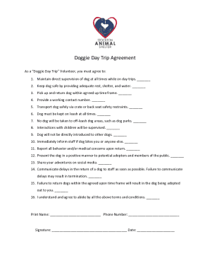 Fillable Online doggy day out program - volunteer agreement and release ...