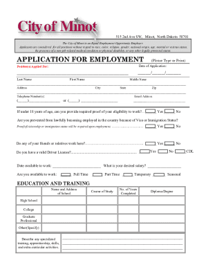 Fillable Online Employment Application - City of Minot Fax Email Print ...