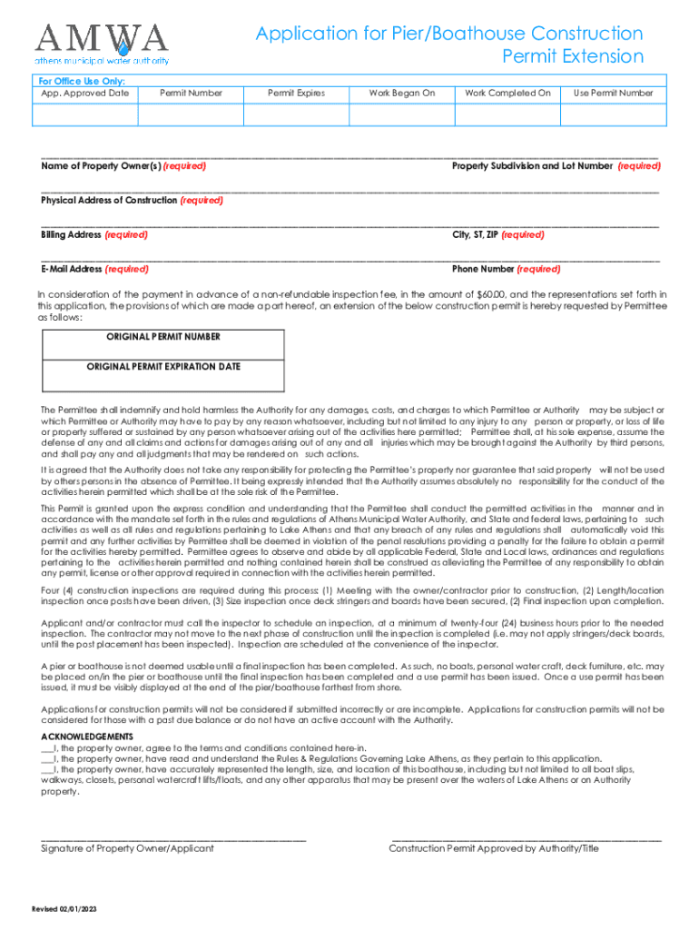 Fillable Online Application for Pier/Boathouse Construction - Clever ...
