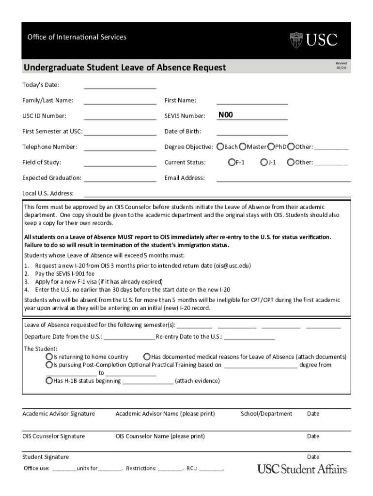 Fillable Online I-20 Request - Change of Status to F-1 - OIS USC Fax ...