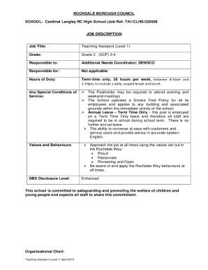 Fillable Online Teaching Assistant (Level 1) - Cardinal Langley RC High ...