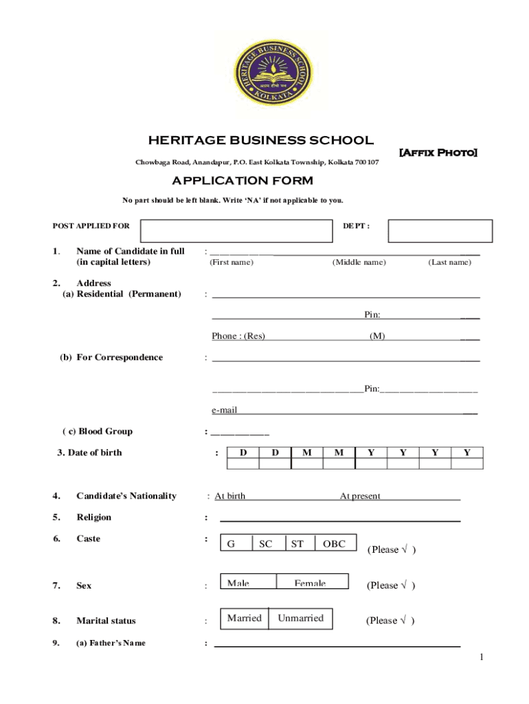 Fillable Online hbs edu HBS-Application-Form.pdf - Kolkata - Heritage Business School Fax Email ...