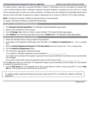 Fillable Online Certificate Replacement Request Process for Applicants ...