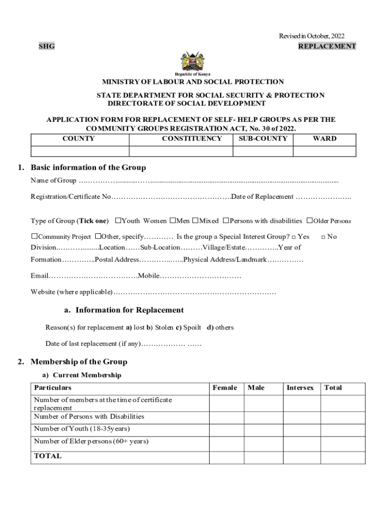 Fillable Online SHG Replacement Form 2022 Fax Email Print - pdfFiller