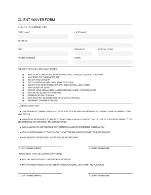 Fillable Online CLIENT WAIVER FORM - Lashes by Jade E Fax Email Print ...