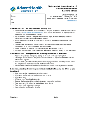 Fillable Online Statement of Understanding of VA Education Benefits ...