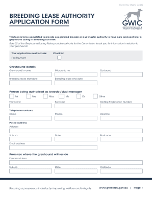Fillable Online breeding lease authority application form - gwic Fax ...