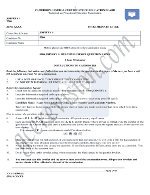 Fillable Online cameroon general certificate of education board - gce ...