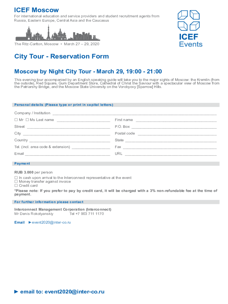 Fillable Online City Tour - Reservation Form ICEF Moscow Fax Email ...