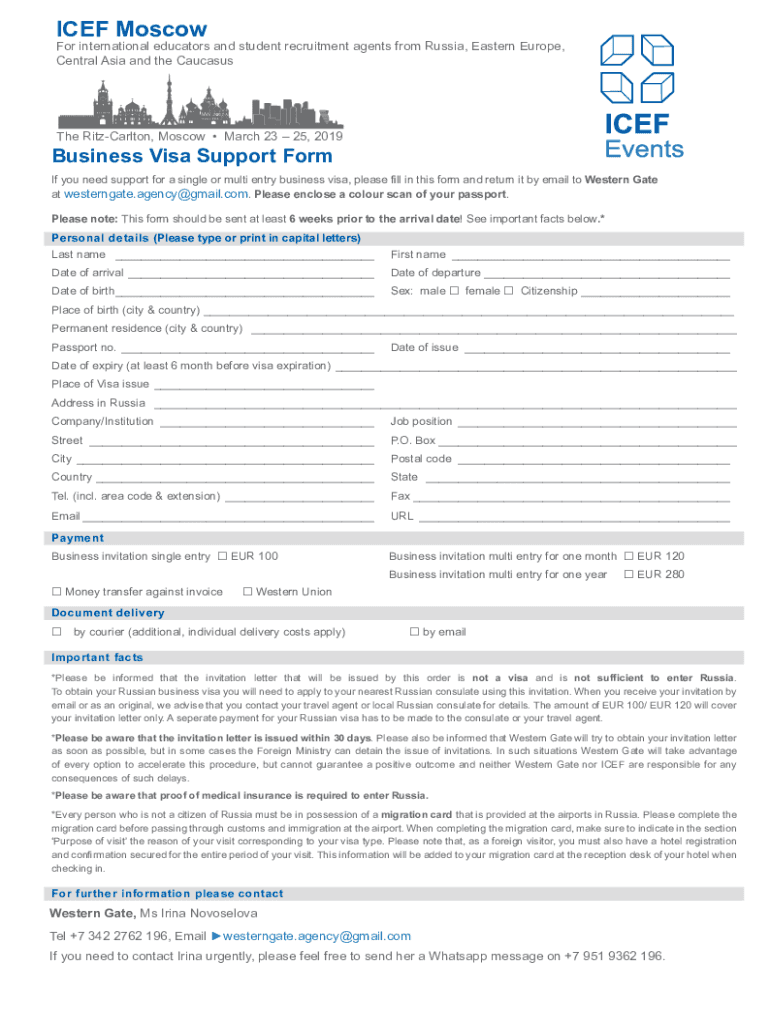 Fillable Online Ritz-Carlton, Moscow - Tourist Visa Support FormICEF ...
