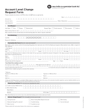 Fillable Online Account Level Change Request Form - New India Bank Fax Email Print - pdfFiller