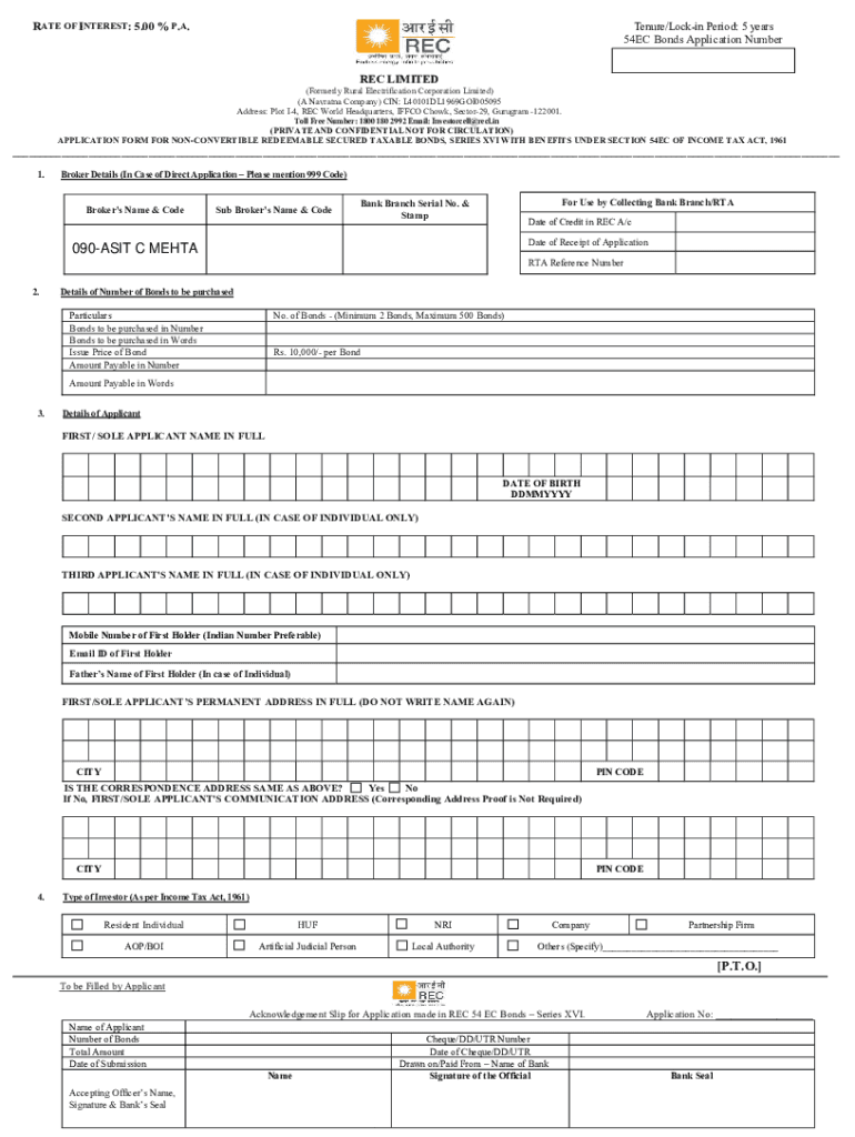 Fillable Online 54 EC Capital Gain Tax Exemption Fax Email Print - pdfFiller