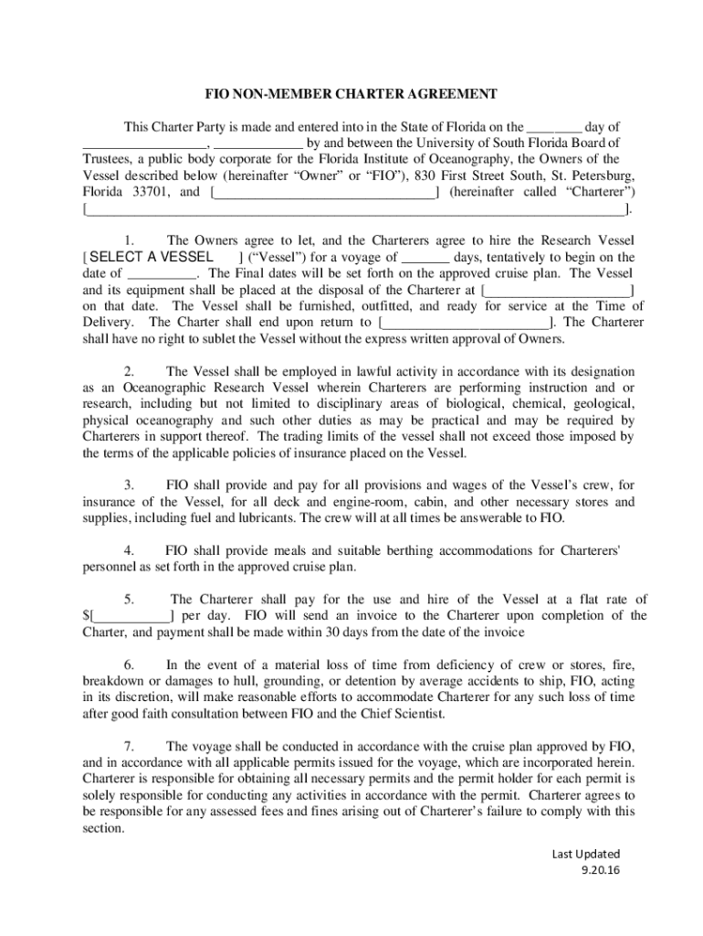 Fillable Online fio non-member charter agreement Fax Email Print ...