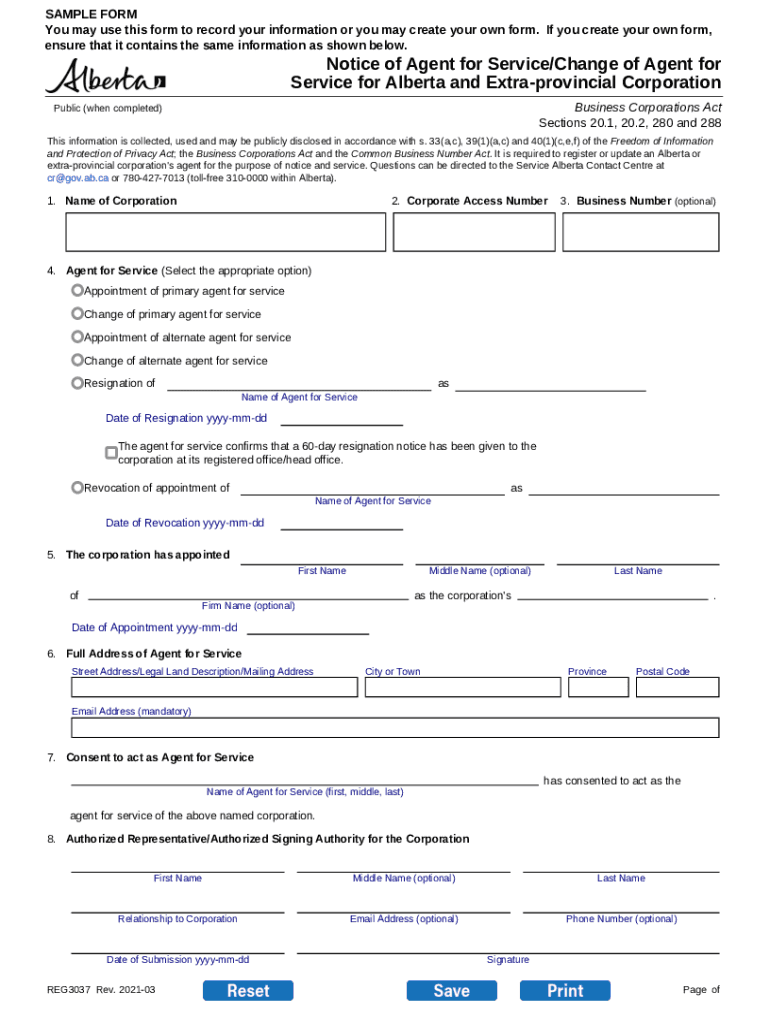 Fillable Online Notice of Agent for Service/Change of Agent for Service ...