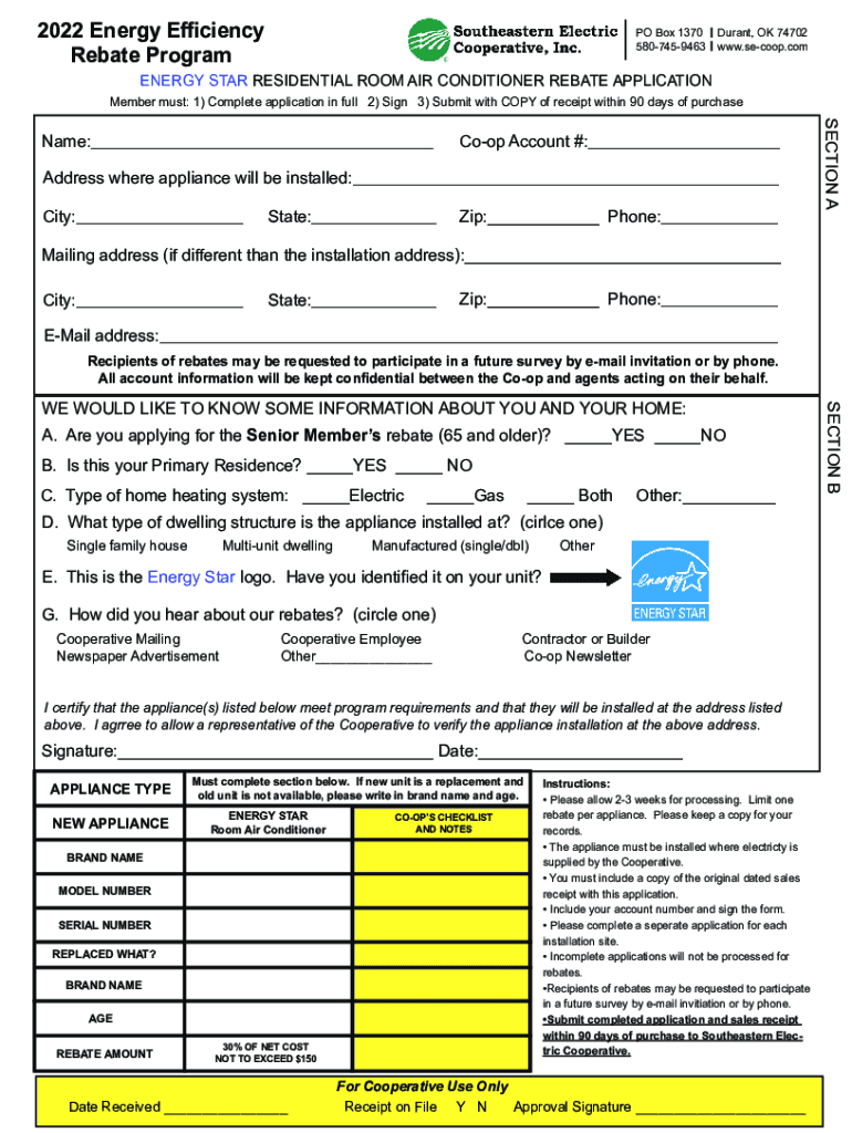 Fillable Online ENERGY STAR Certified Room Air Conditioner Rebates Fax ...