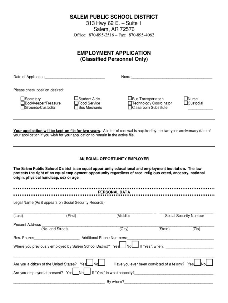 Fillable Online Application for Employment - Wayne Community Schools Fax Email Print - pdfFiller