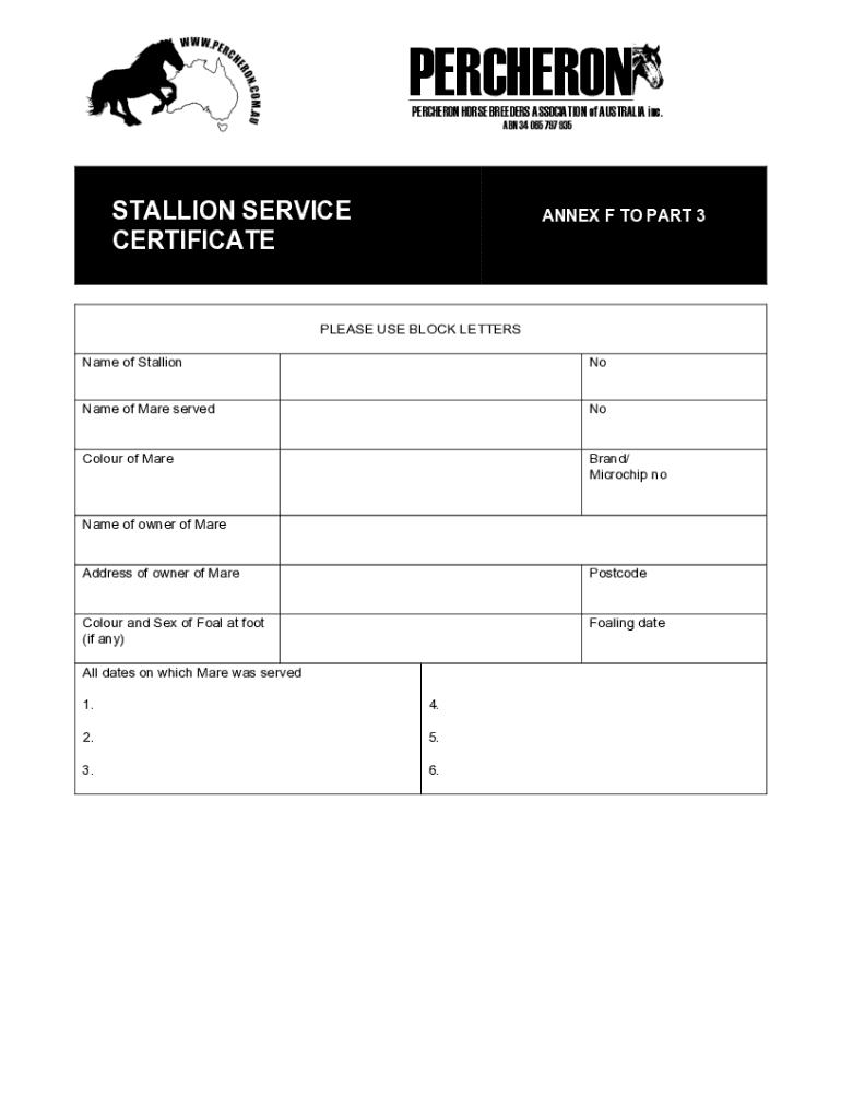 Fillable Online Stallion Service Certificate.doc Fax Email Print ...
