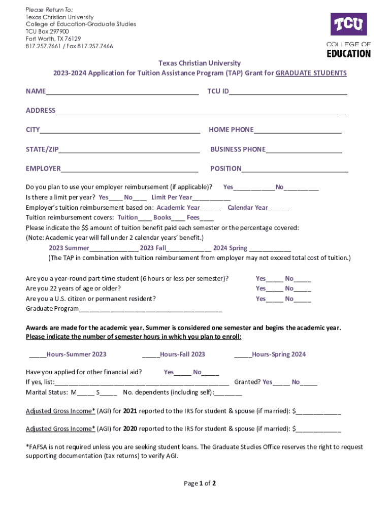 Fillable Online coe tcu Admissions - TCU Graduate Studies - Texas ...