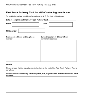 Fillable Online Fast Track Pathway Tool for NHS Continuing Healthcare ...