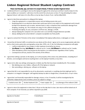 Fillable Online Lisbon Regional School Student Laptop Contract Fax ...