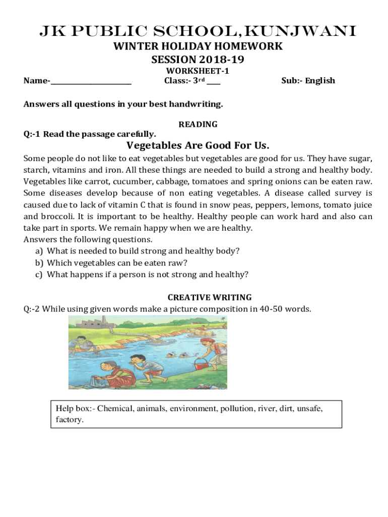 Fillable Online Holiday Homework Uploaded on... - JK Public School ...