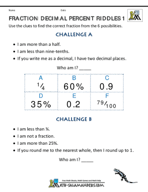 Fillable Online Fraction, decimal, and percent from visual model (video ...
