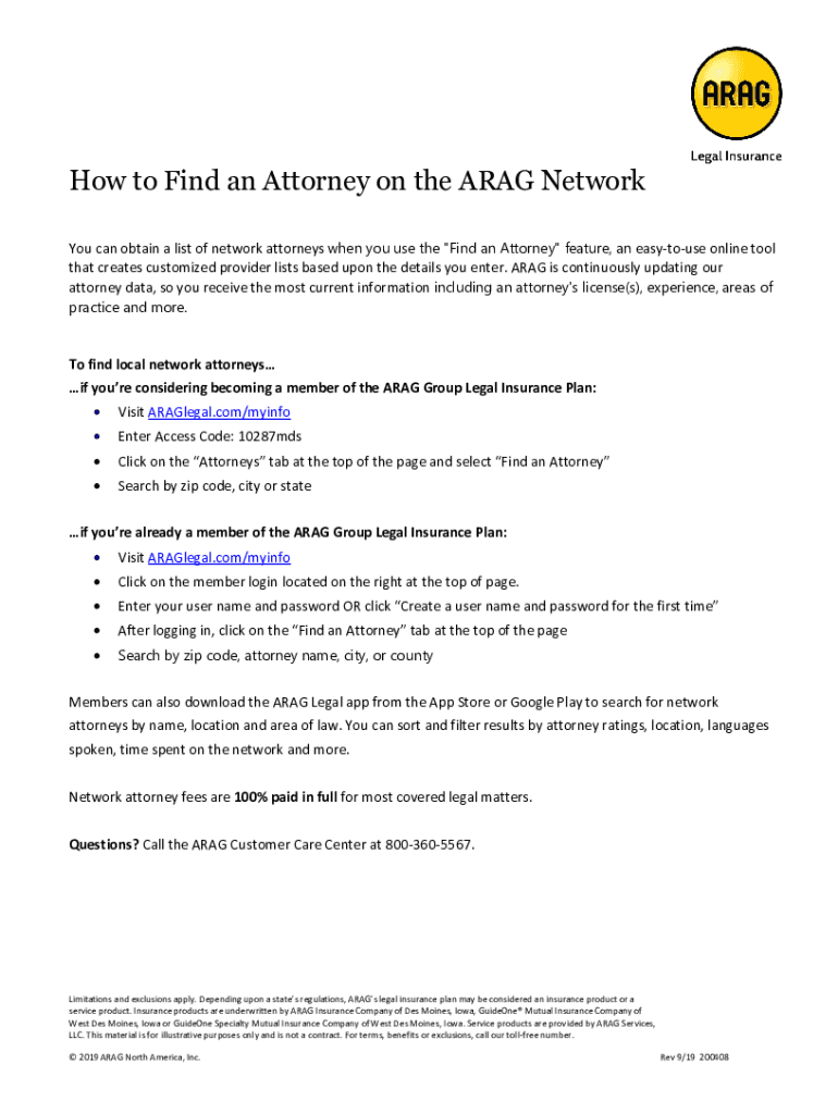 Fillable Online How to Find an Attorney on the ARAG Network Fax Email ...