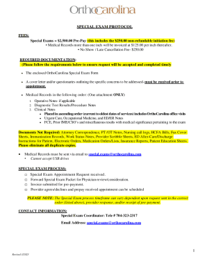Fillable Online special exam protocol - OrthoCarolina Fax Email Print ...